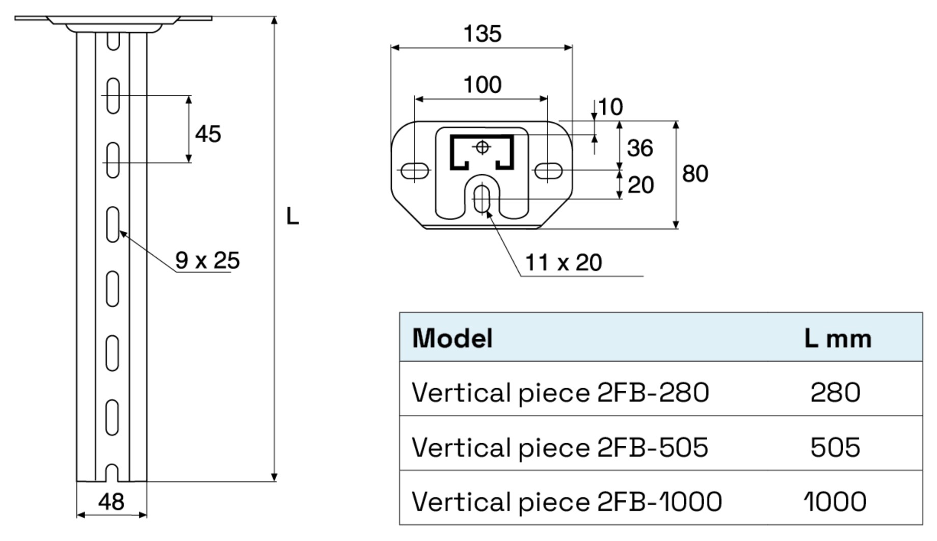 Vertical piece 2FB-505 HDG | Wibe group
