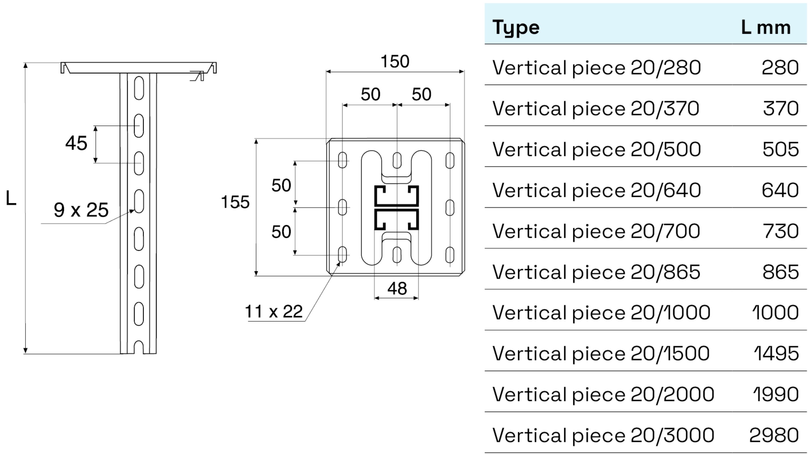 Vertical piece 20-1500 HDG | Wibe group