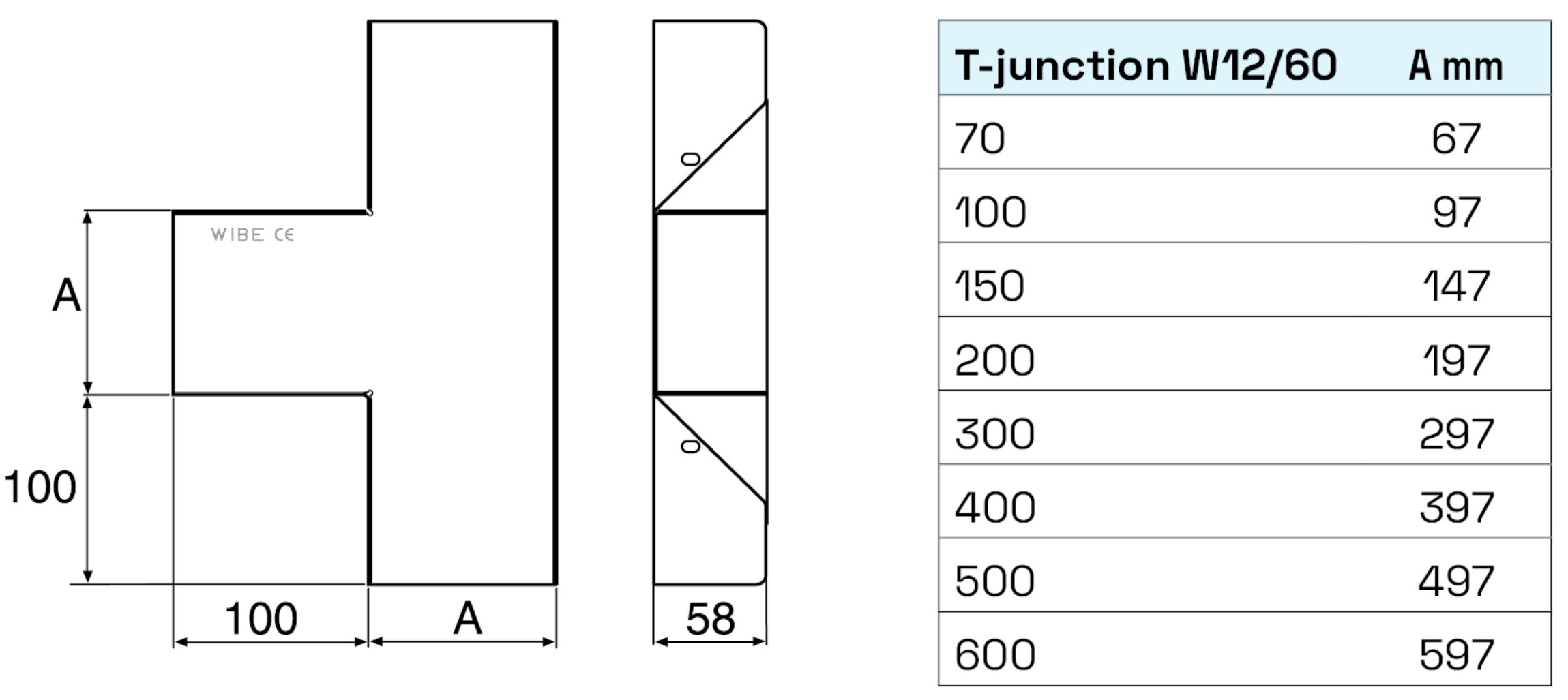 T-junction W12/60-500 SKH PG | Wibe group