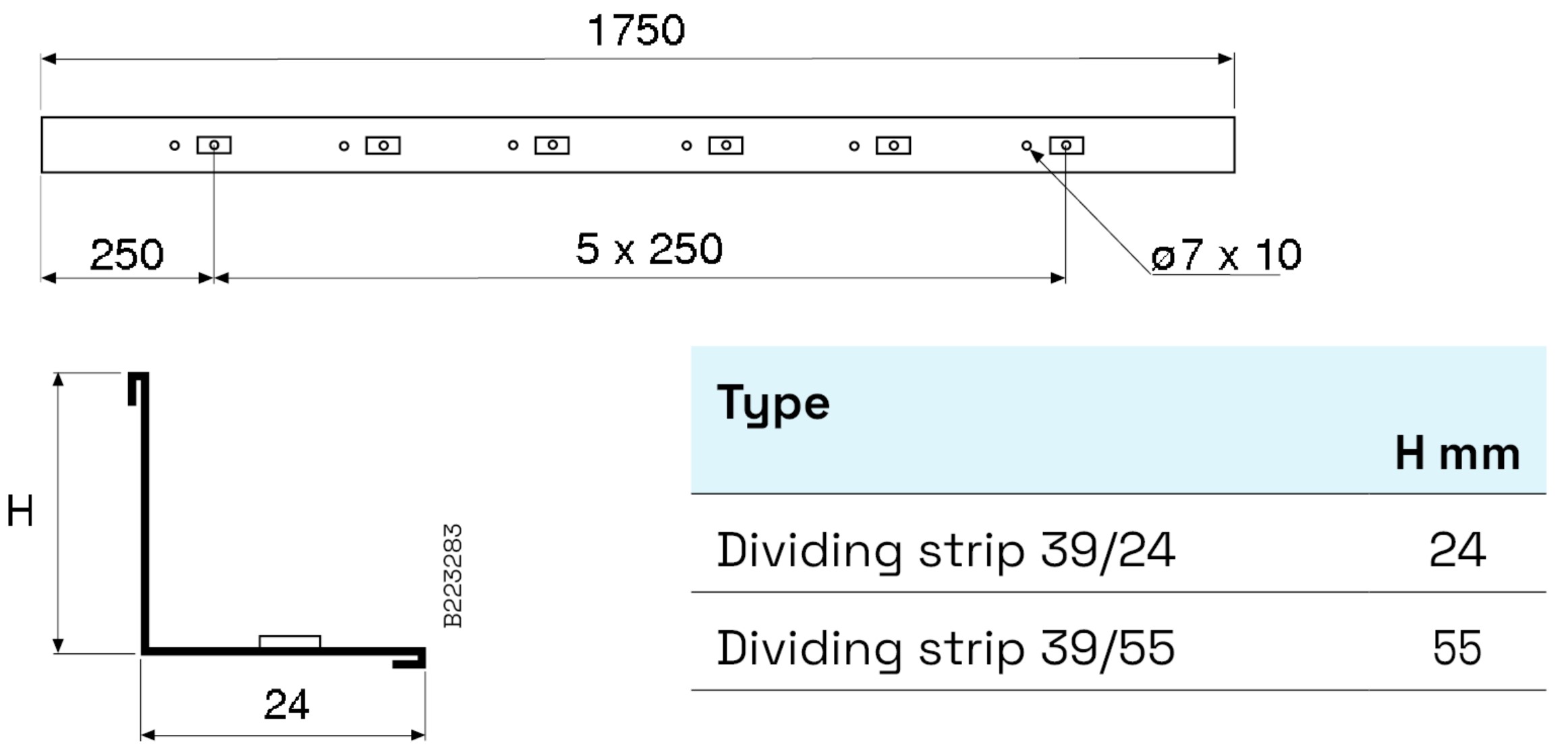 Dividing strip 39/24 1.75m HDG | Wibe group